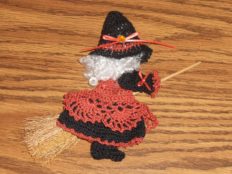 Orange and Black Crocheted Kitchen Witch Broom Doll Fridgie - Etsy