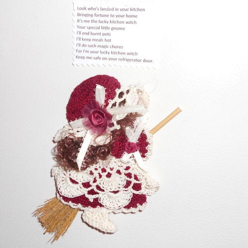 Green and Black Crocheted Kitchen Witch Broom Doll Fridgie | Etsy