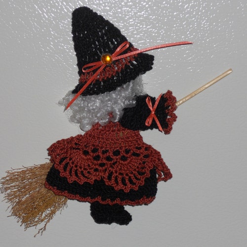 Green and Black Crocheted Kitchen Witch Broom Doll Fridgie - Etsy