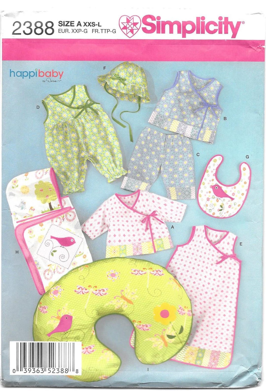 Simplicity 2388 Sewing Pattern Babies Layette Size XXS - L and Hat in 3 ...