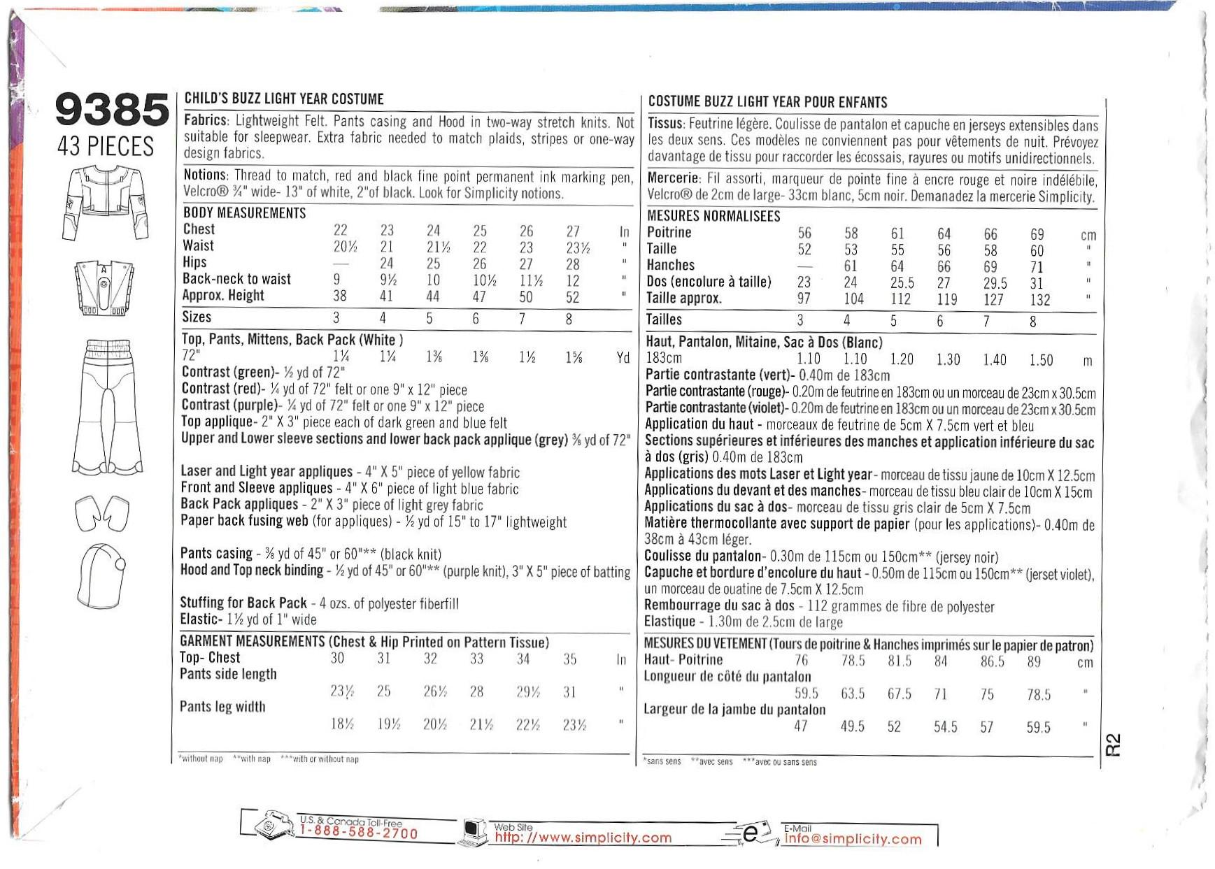 Simplicity 9385 Sewing Pattern Toy Story 2 to Infinity and Beyond - Etsy