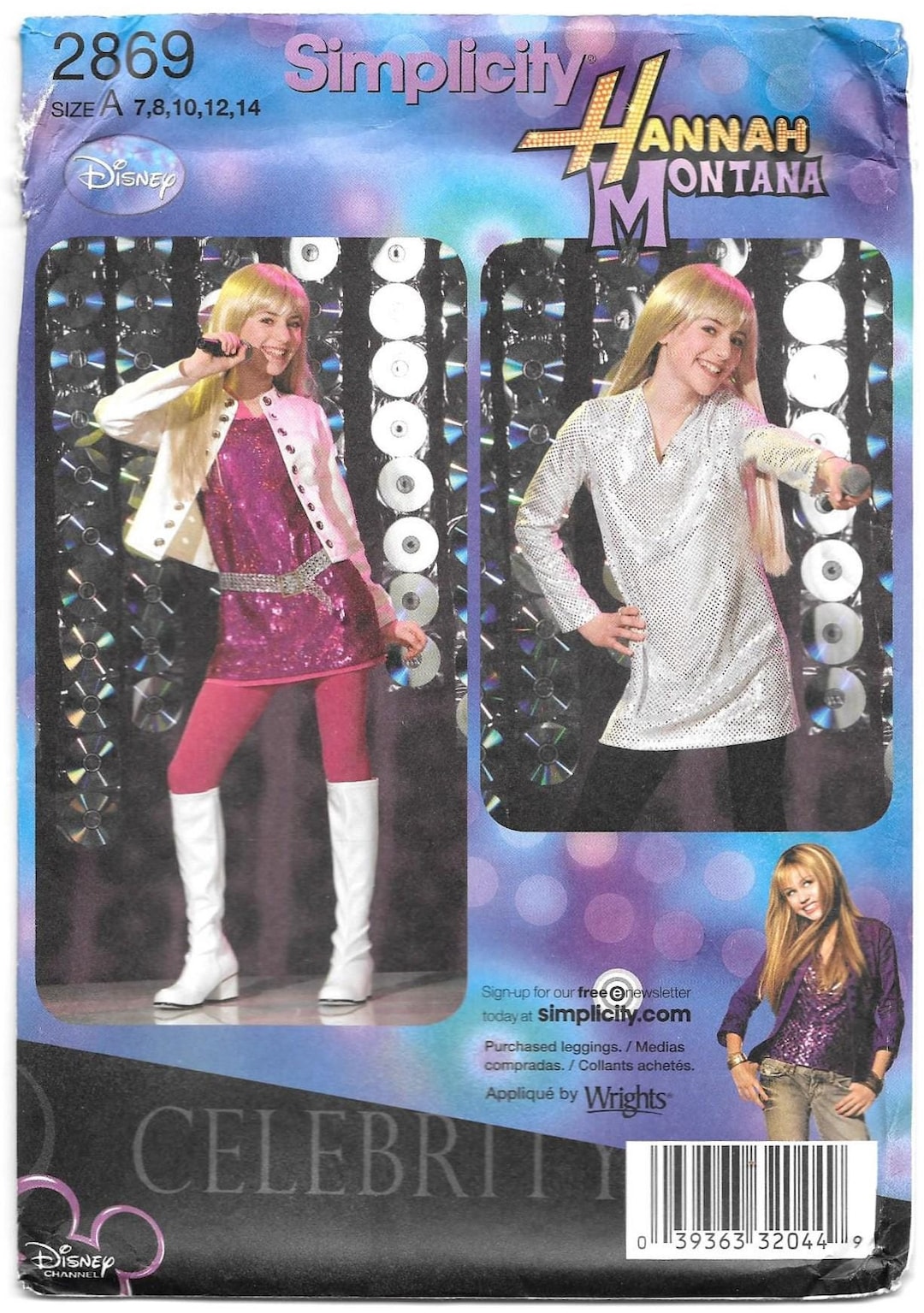 Simplicity 2869 Sewing Pattern DISNEY Channel HANNAH MONTANA Costume ...