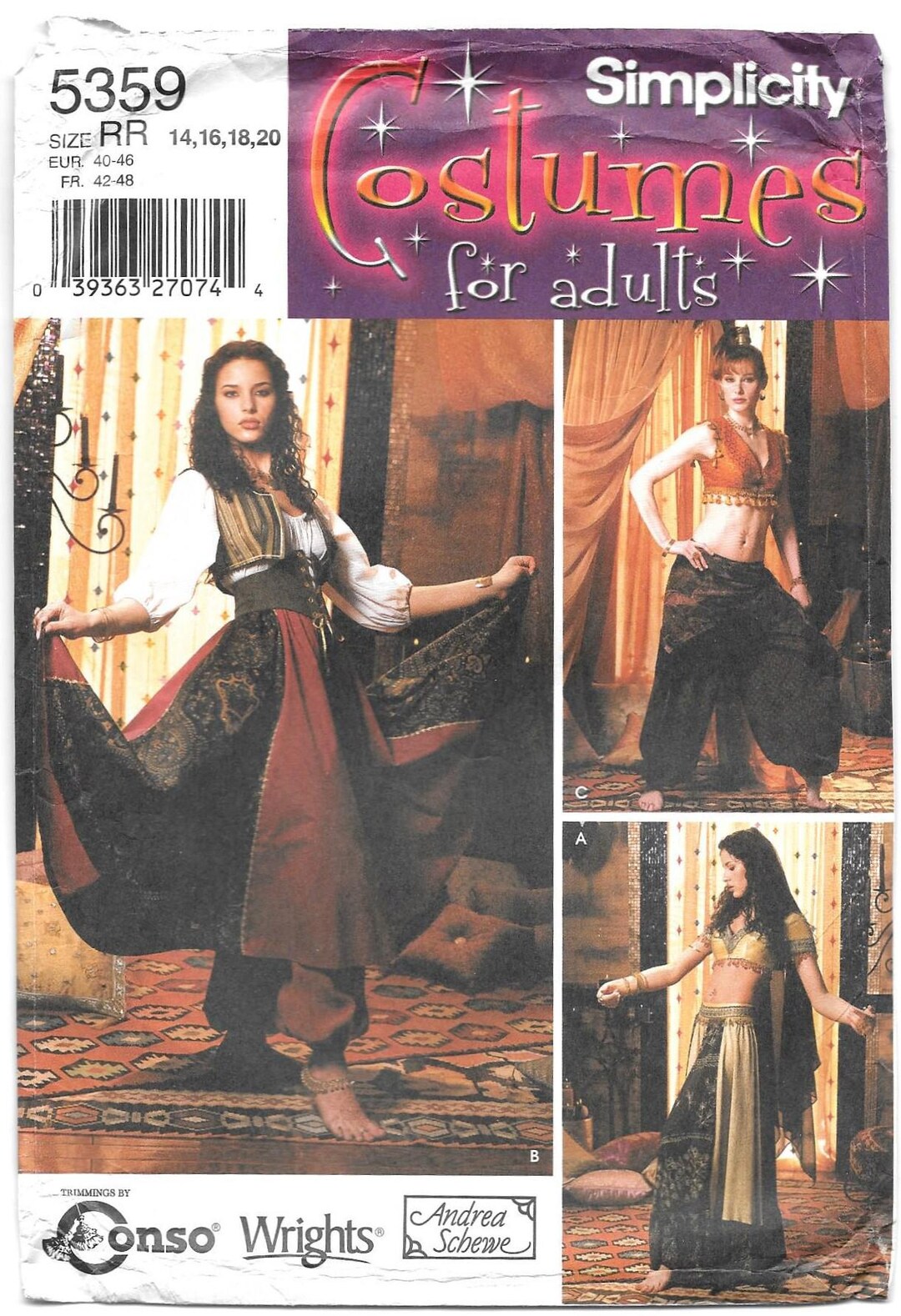 Simplicity 5359 Sewing Pattern Harem Costume Andrea Schewe Design - Etsy