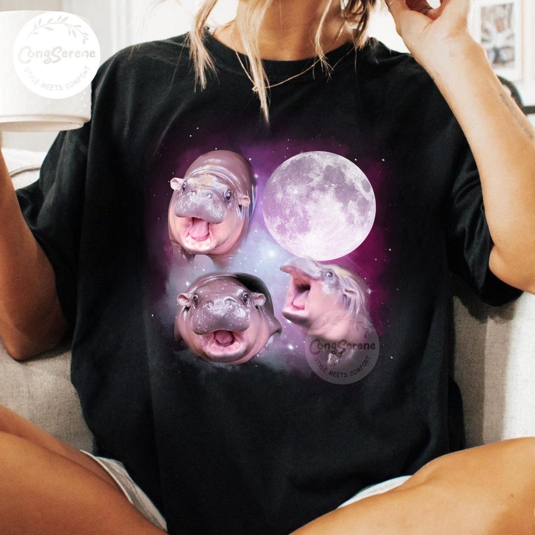 Cute Moo Deng With the Moon T-shirt, Baby Hippo Moo Deng Sweatshirt ...