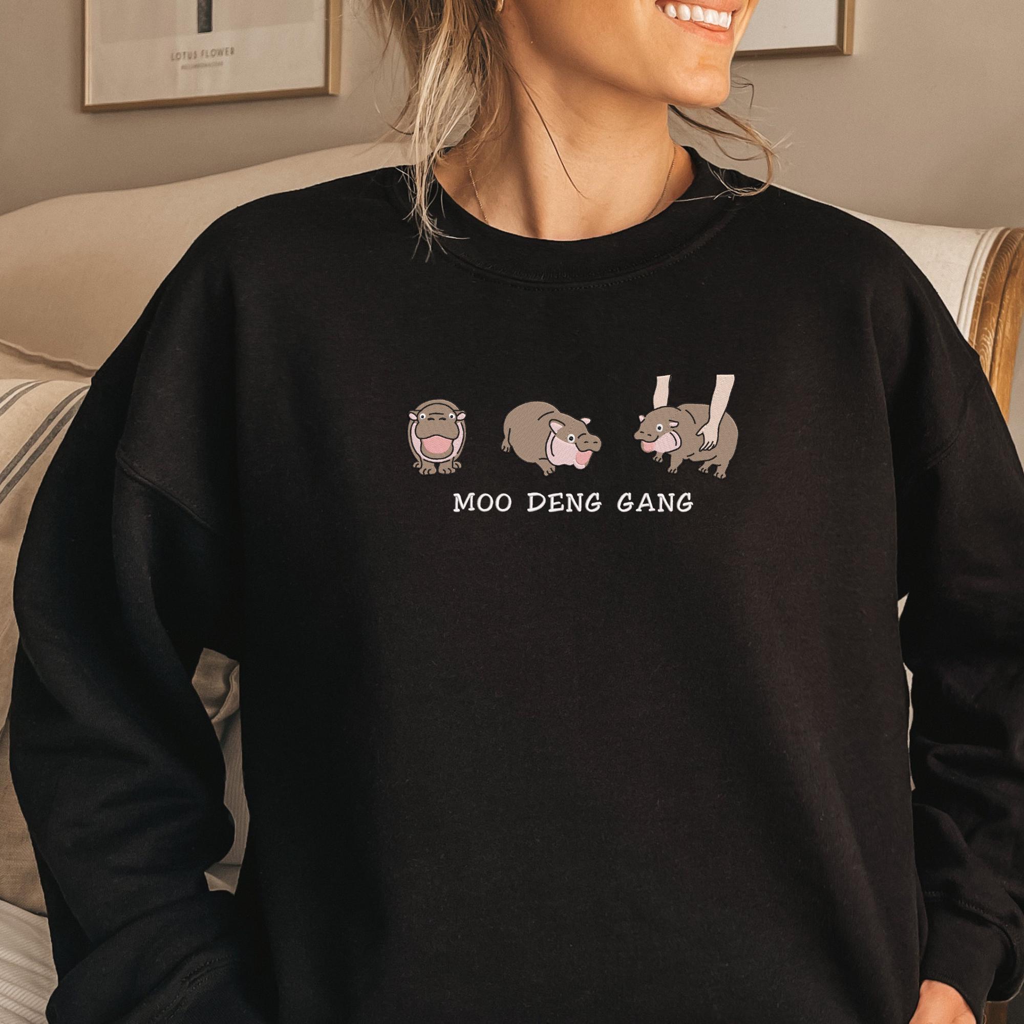 Embroidered Moo Deng Gang Sweatshirt, Baby Moo Deng Shirt, Hippo Lover ...