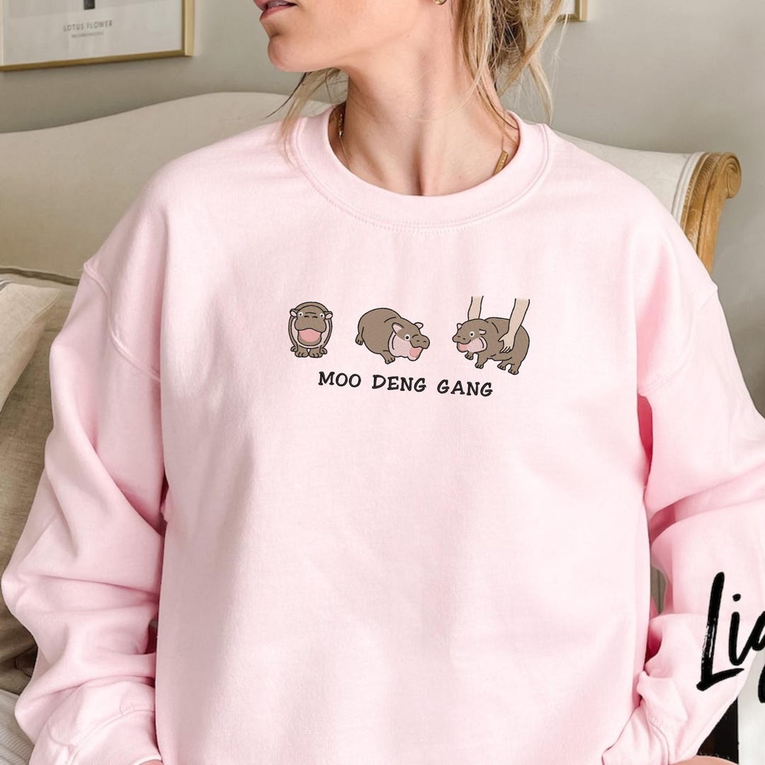 Embroidered Moo Deng Gang Sweatshirt, Baby Moo Deng Shirt, Hippo Lover ...