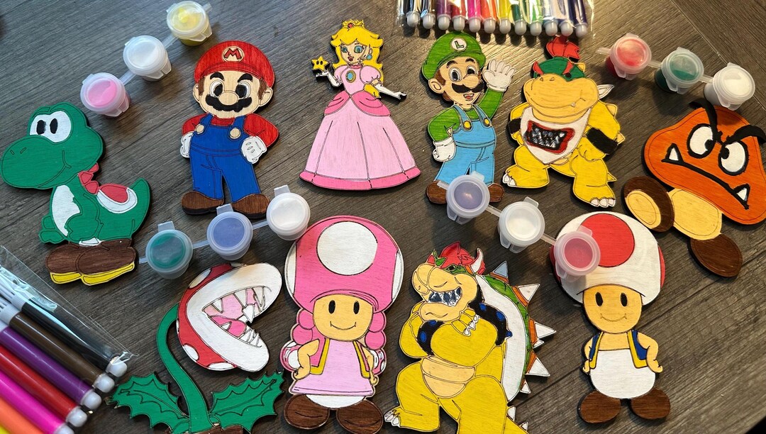 Mario and Friends Party Favors- Color or Paint Your Own - Etsy