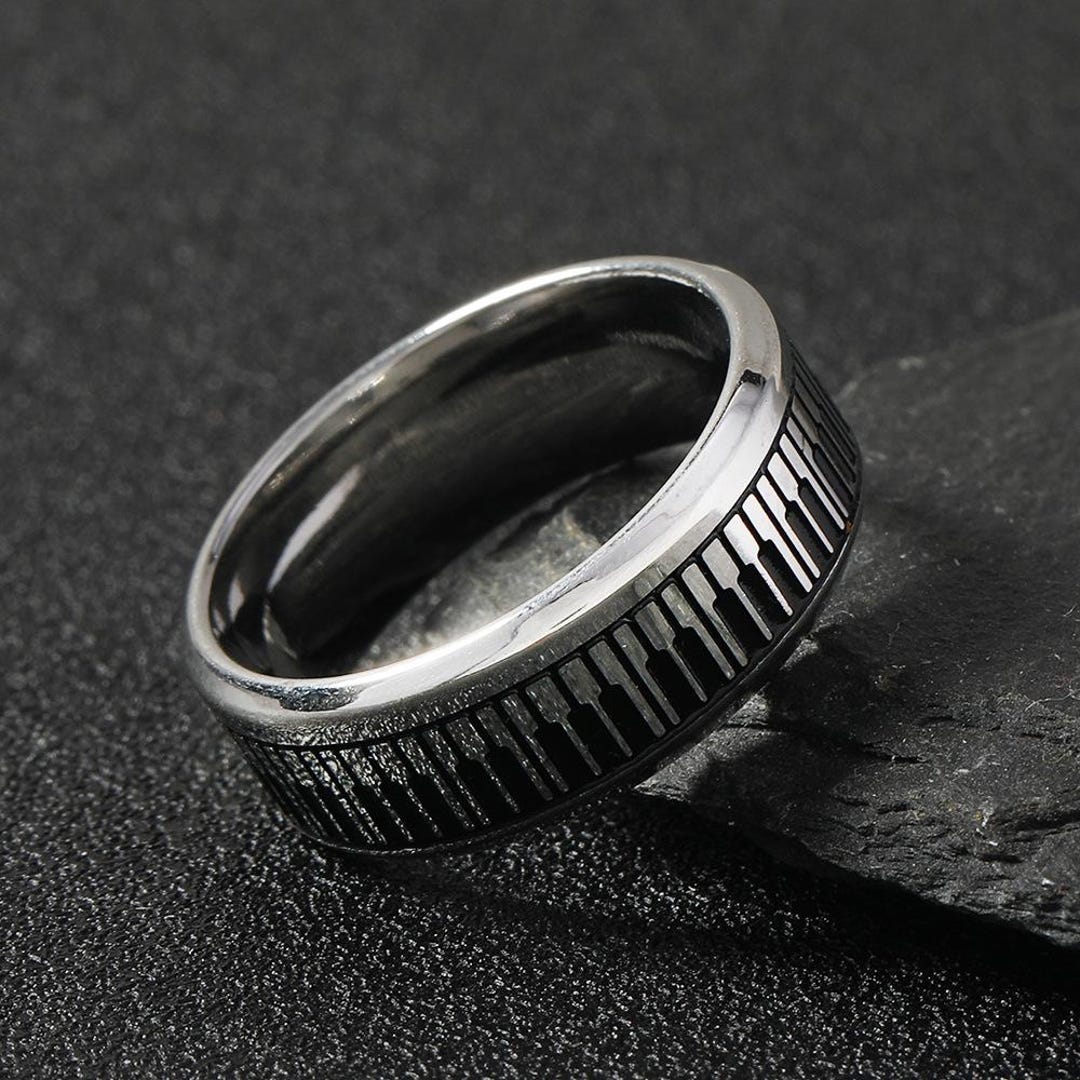 Stainless Steel Piano Keys Ring - Elegant Black and White Design ...