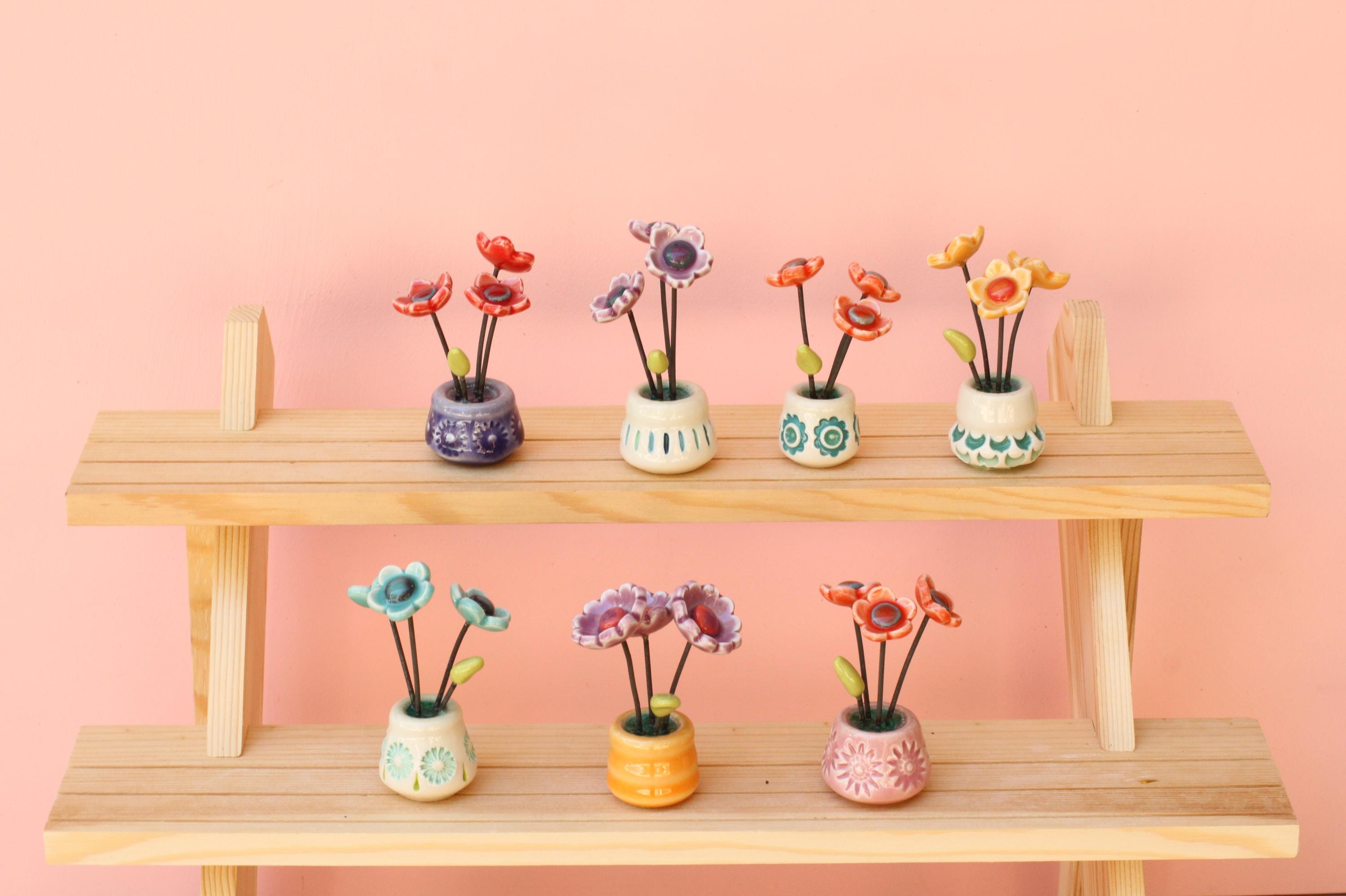 Mini pot with flowers // miniature vase with flowers // mini ceramics