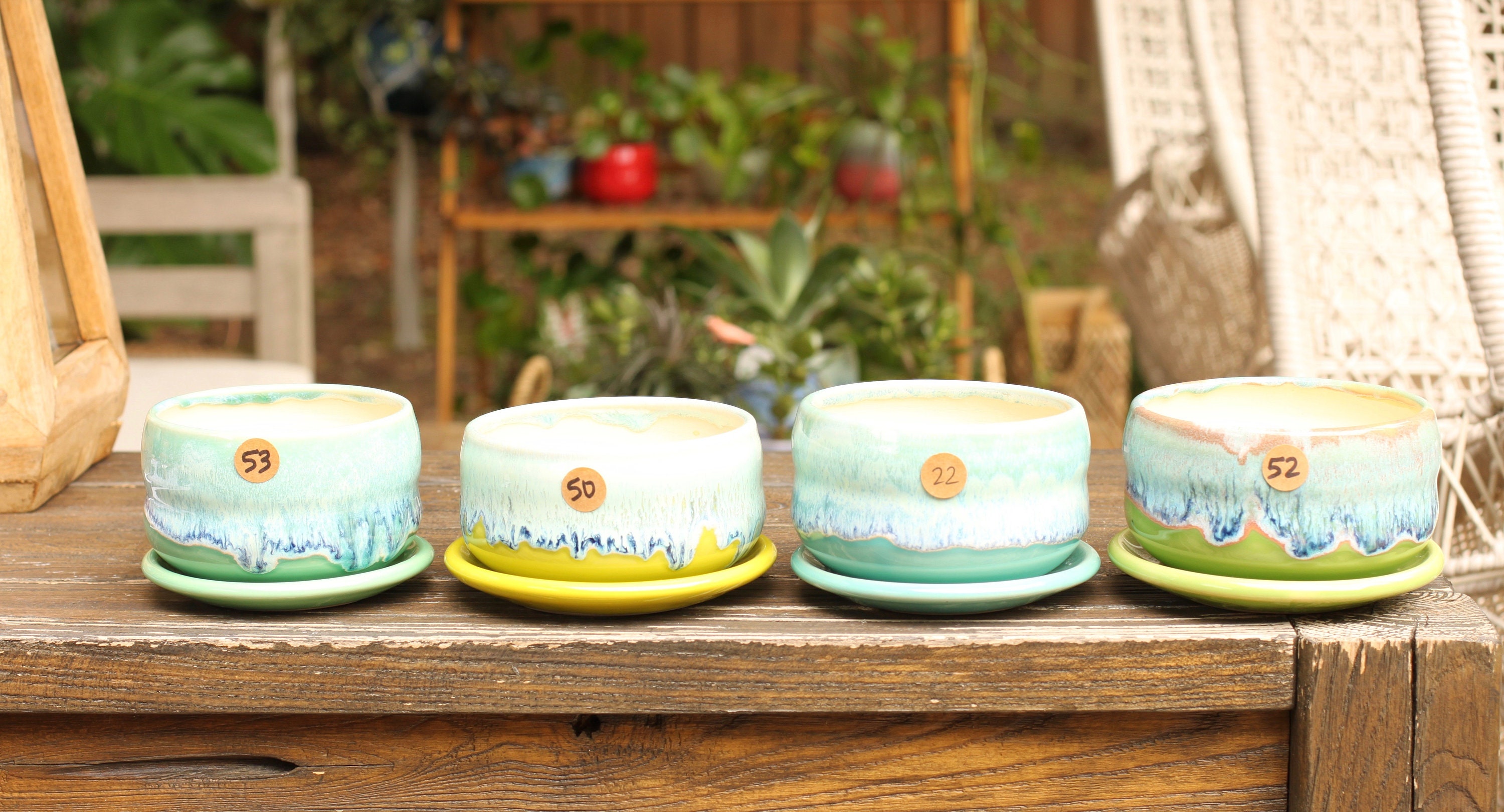 shallow ceramic planter with coaster// boho planter // succulent pot ...