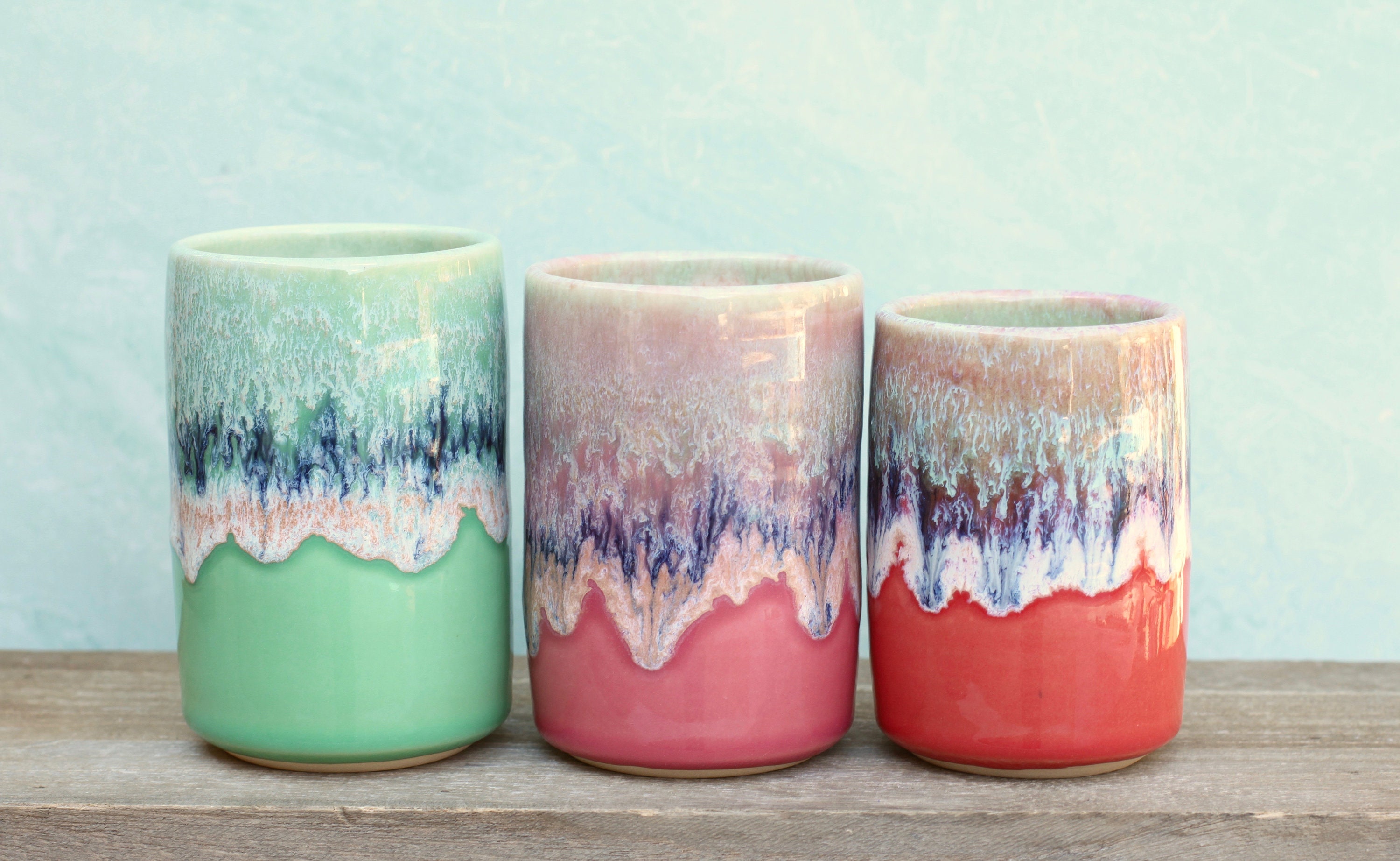 handmade tumbler// ceramic pencil cup// ceramic glass // flower cup ...