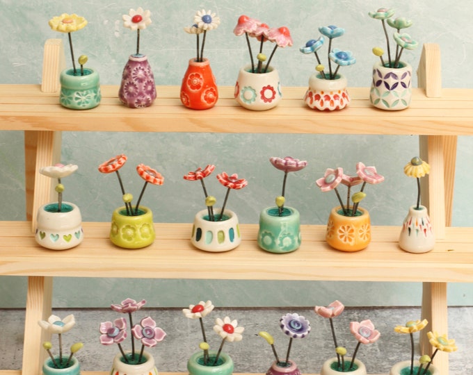 Mini Pot With Flowers // Miniature Vase With Flowers // Mini Ceramics ...