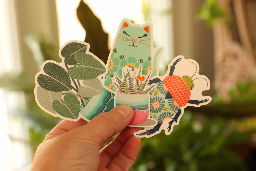 Vinyl Sticker, One Sticker Choose Your Favorite // Cat Sticker // Plant ...