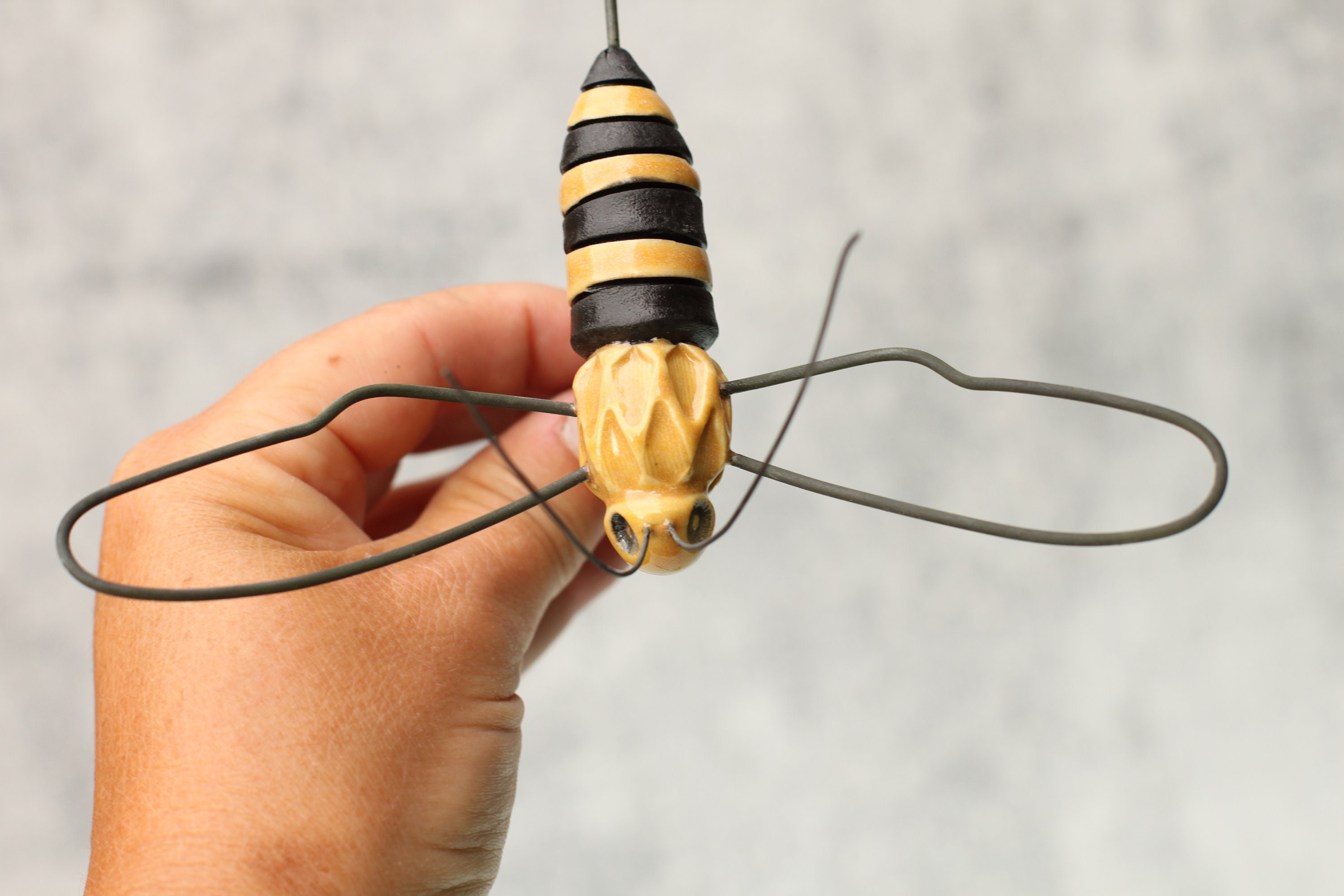 bee plant stake // bee garden decor // carved bee garden decor //boho bee