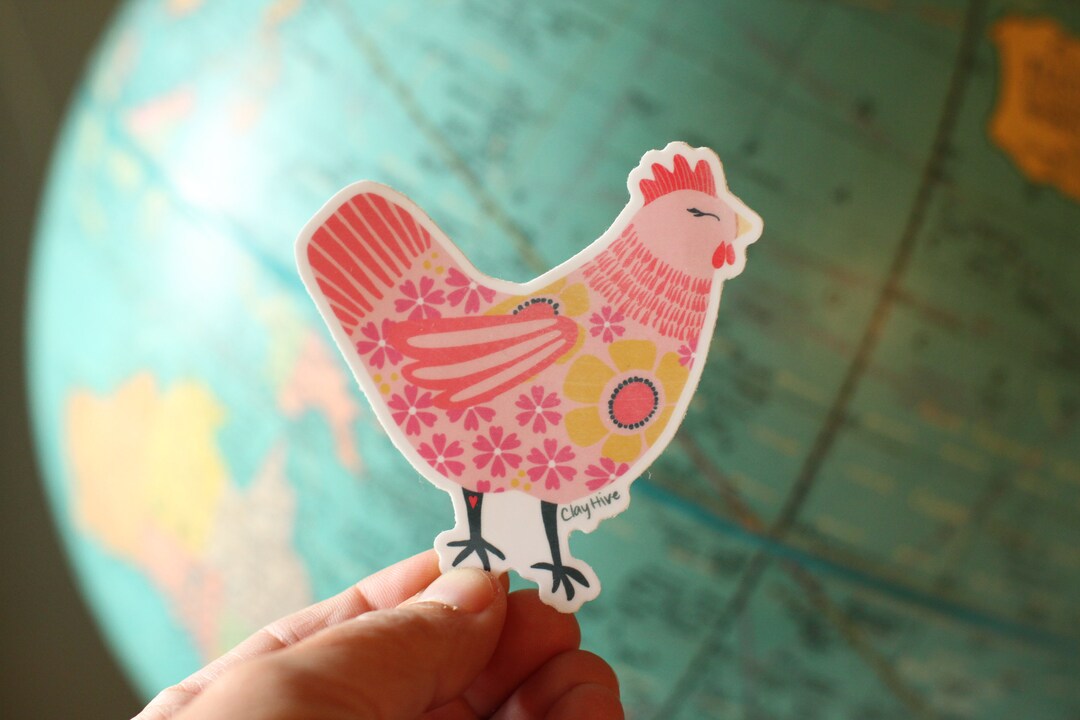 Vinyl Waterproof Pink Hen Sticker // Vinyl Laptop Chicken - Etsy