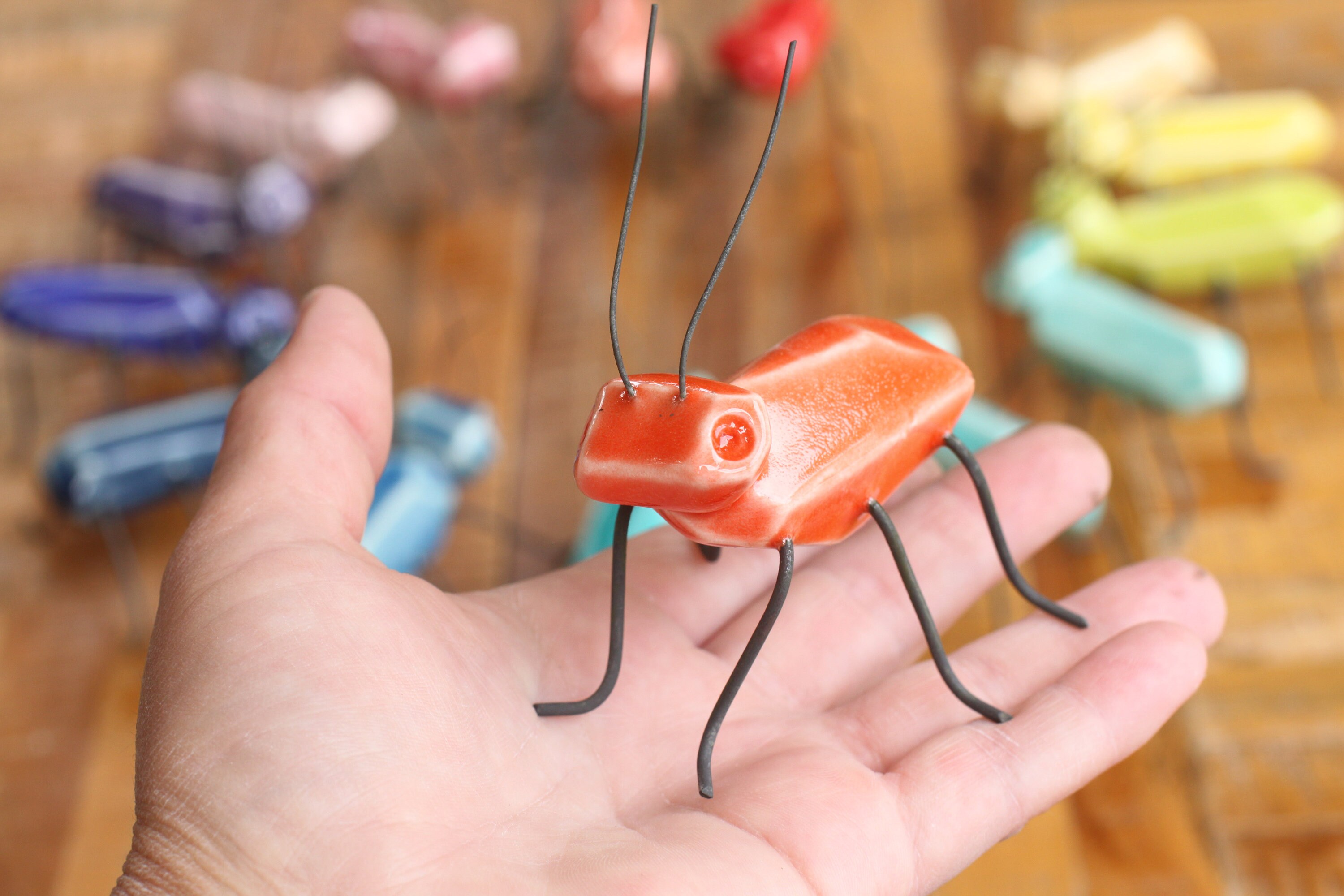 garden bug, choose your color // plant bugs // ceramic grasshopper ...