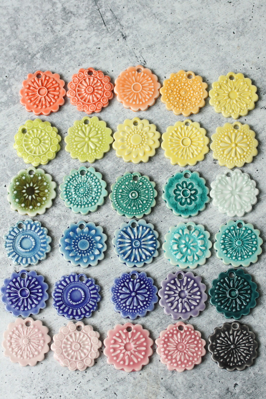 Handmade Flower Pendant // Large Ceramic Charm// Jewelry Supply - Etsy