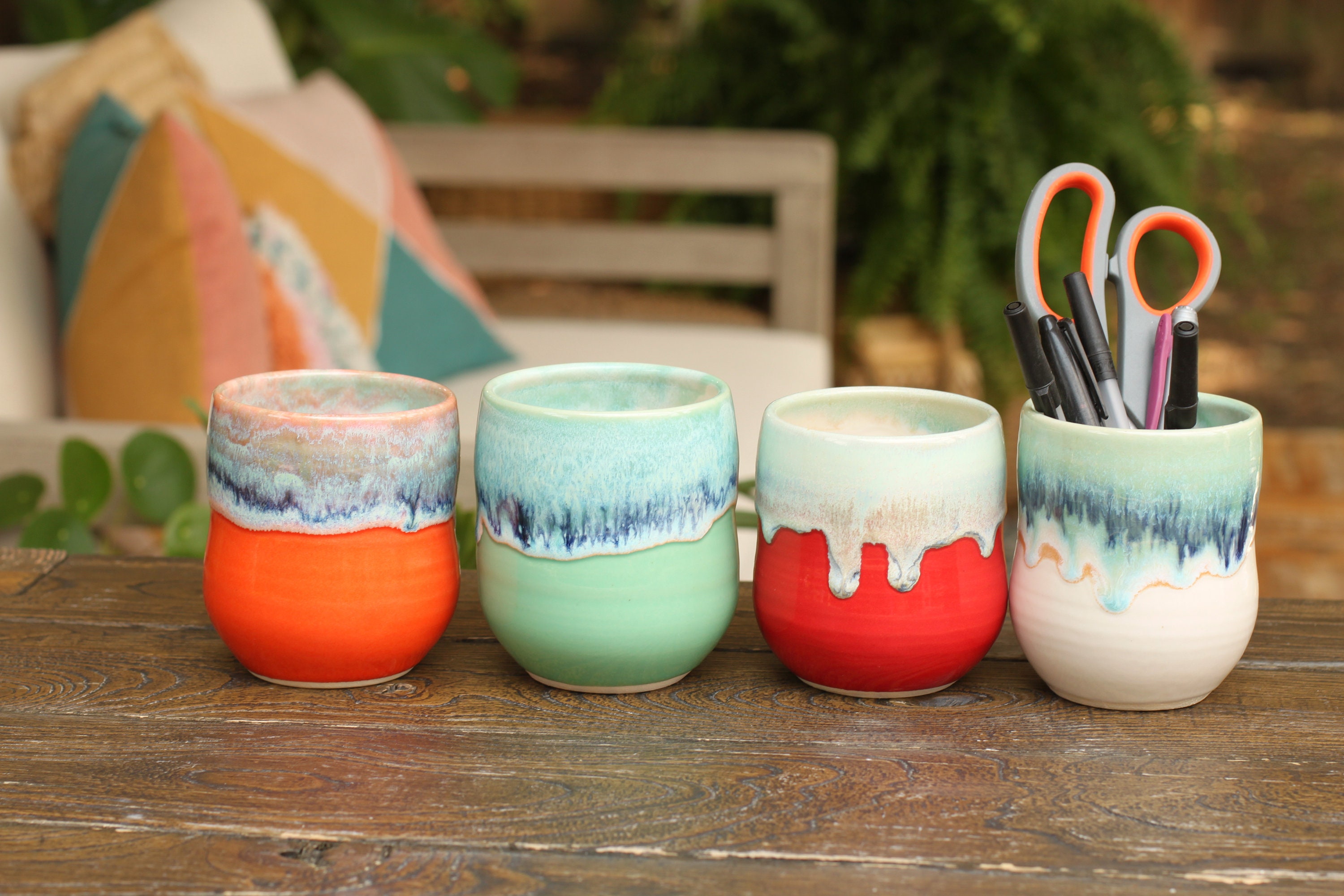 handmade pen tumbler// ceramic cup// ceramic glass // flower cup ...