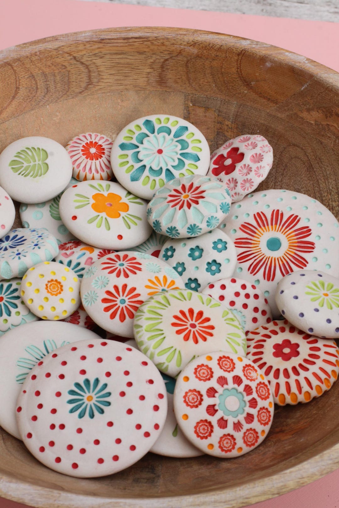Porcelain Stone// Porcelain Flower Pocket Stone// Ceramic Pebble - Etsy