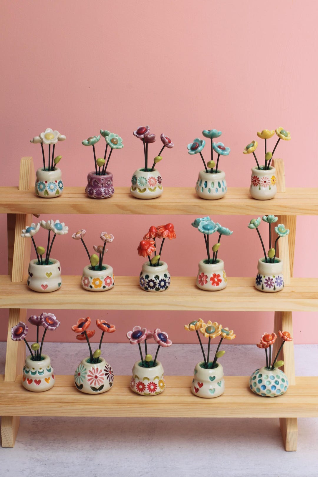 Mini Pot With Flowers // Miniature Vase With Flowers // Mini Ceramics ...