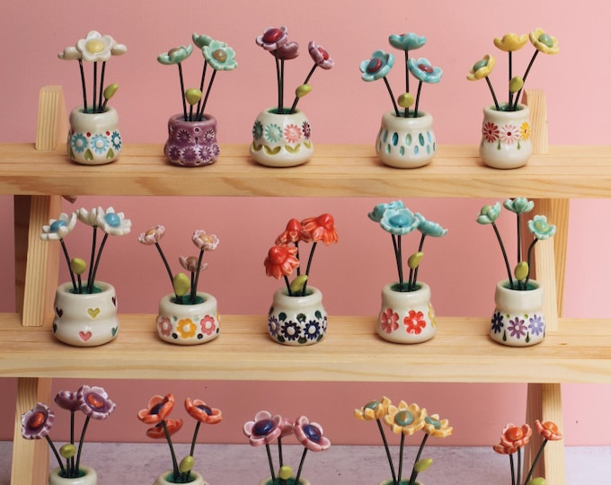 Mini Pot With Flowers // Miniature Vase With Flowers // Mini Ceramics ...