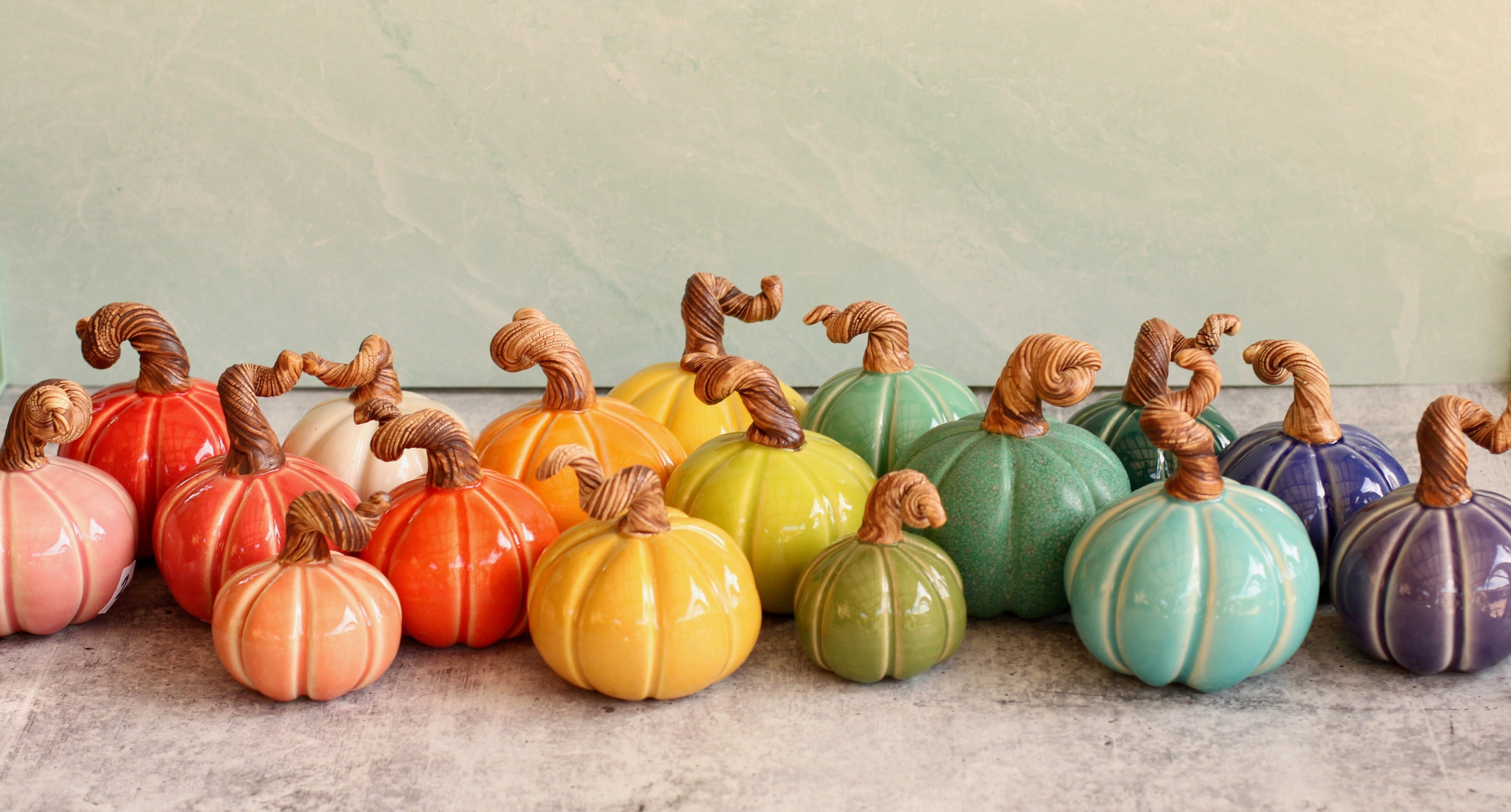 ceramic pumpkin solid color // fall decor // small pottery pumpkin ...