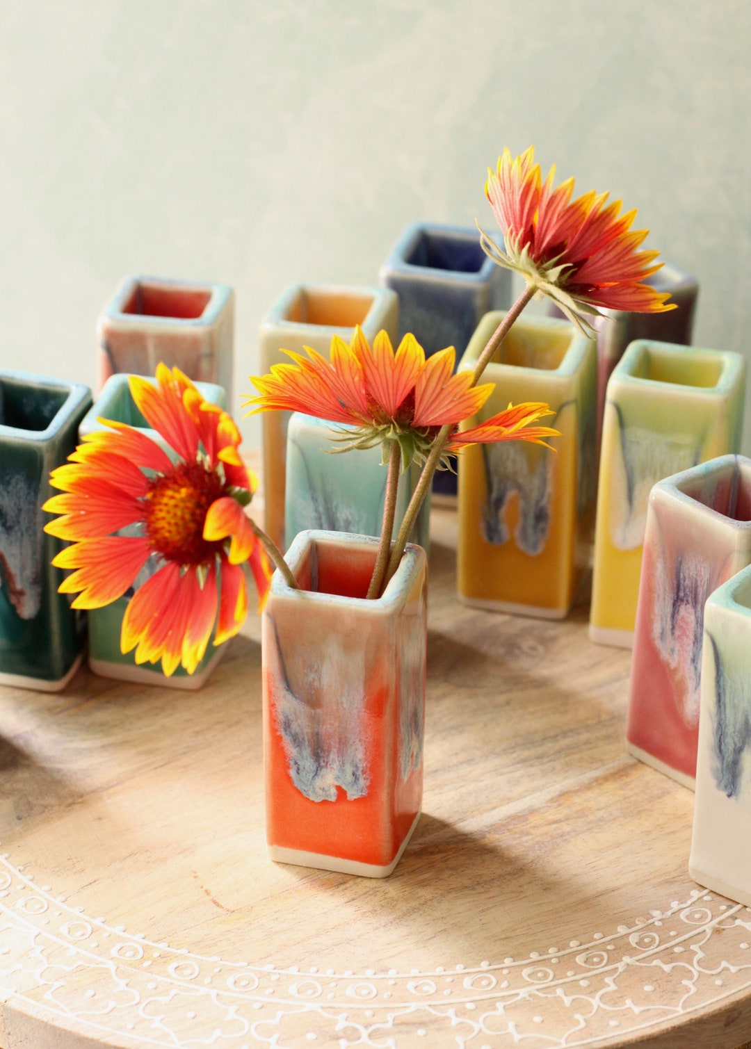 Handmade Porcelain Drippy Bud Vase: Reactive Glazes, Windowsill Decor ...