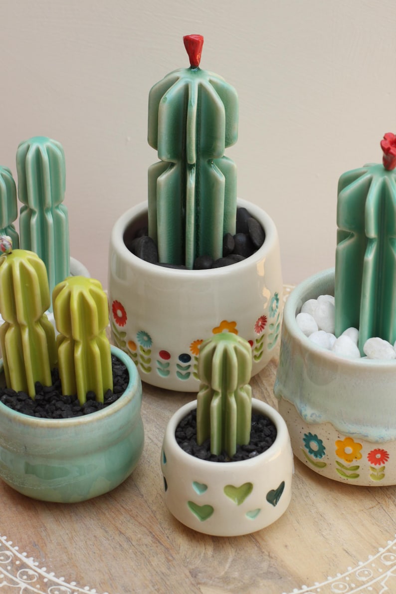 Ceramic Cactus With Planter // Un Killable Plant - Etsy