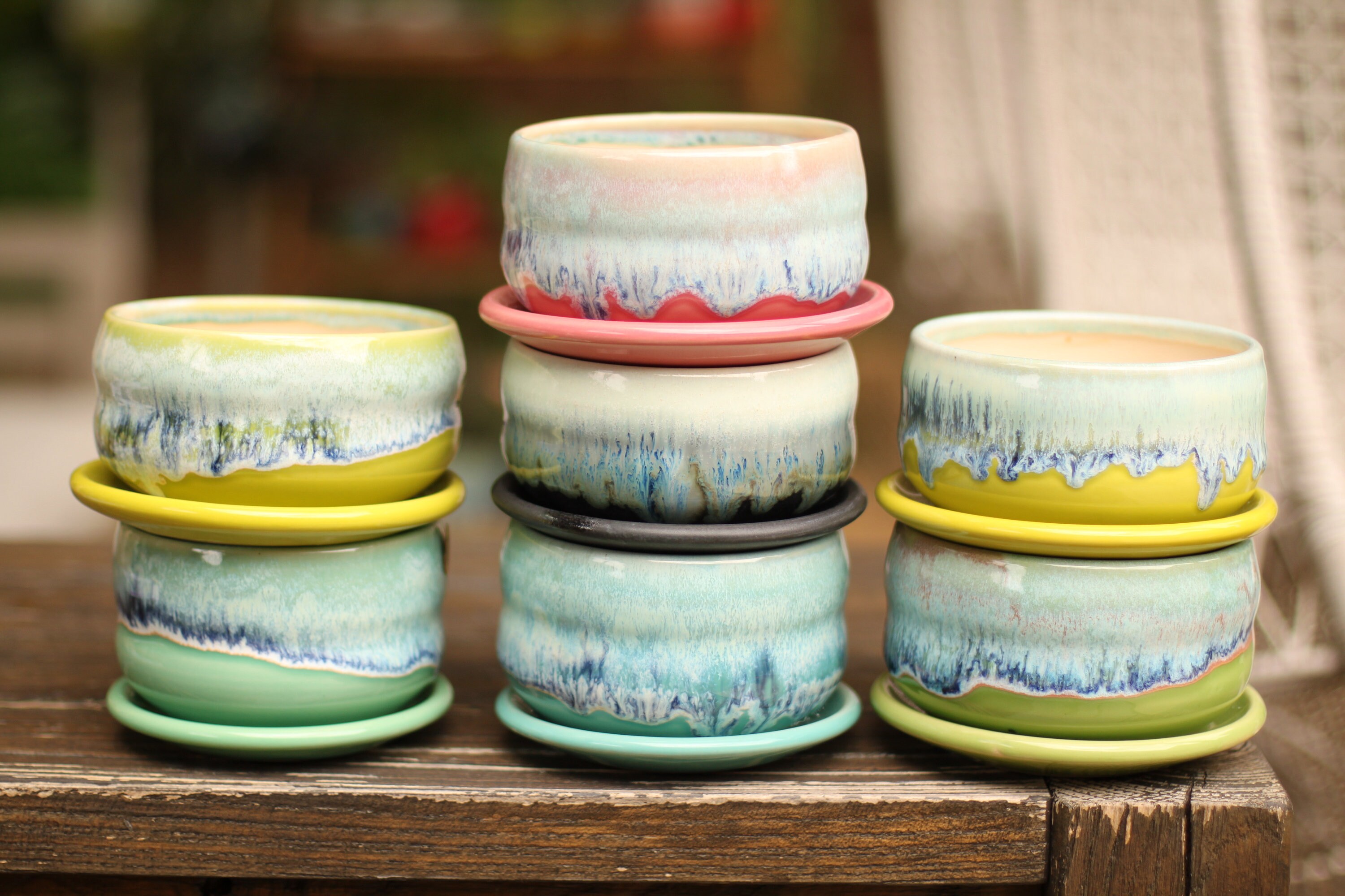 shallow ceramic planter with coaster// boho planter // succulent pot ...