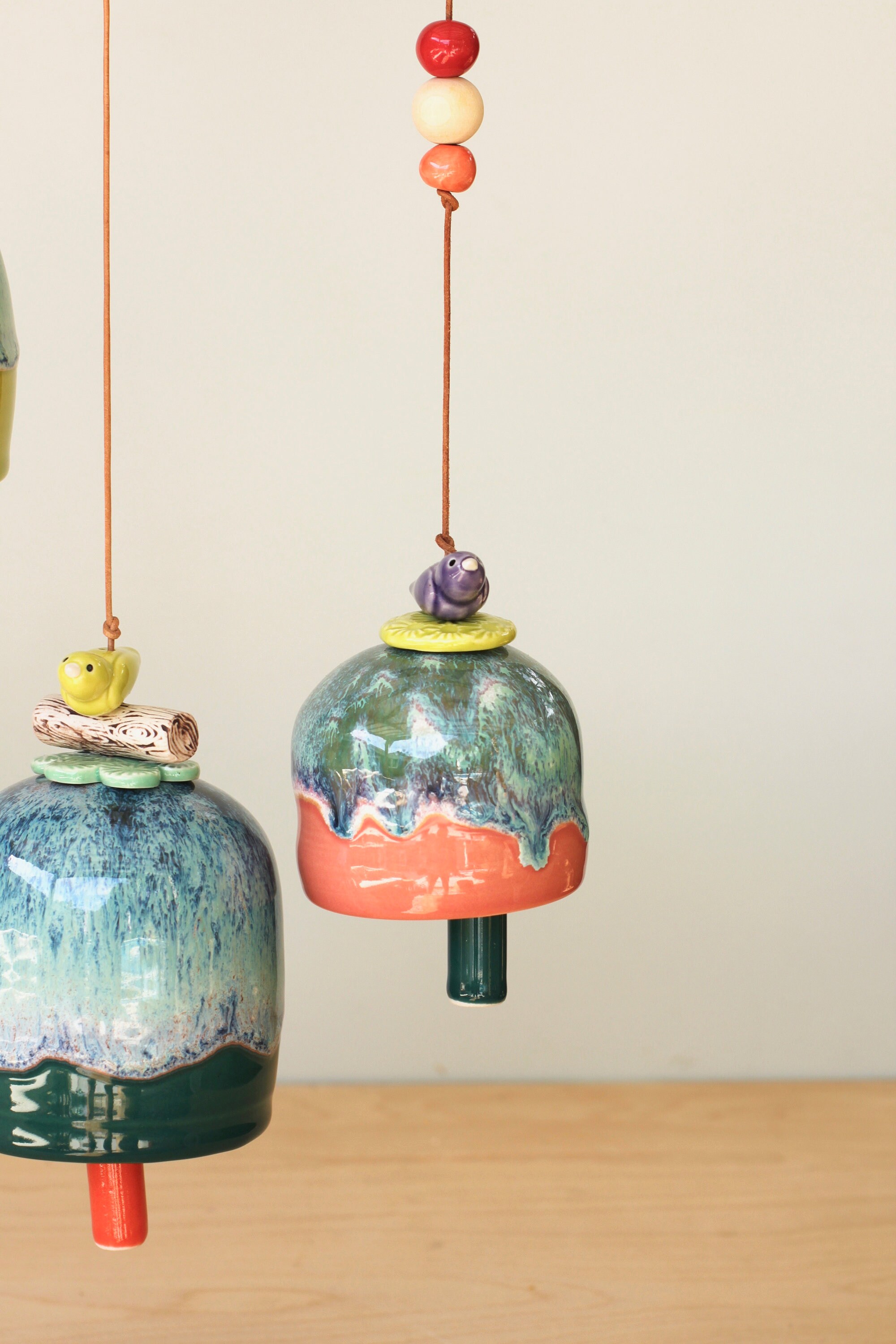 hanging bird bell, choose your favorite // wall hanging // ceramic bell ...