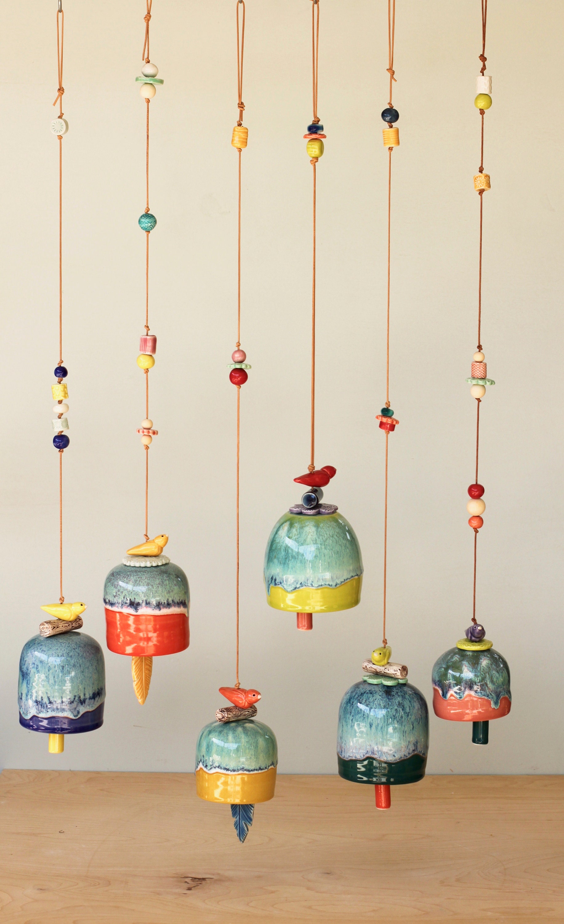 hanging bird bell, choose your favorite // wall hanging // ceramic bell ...