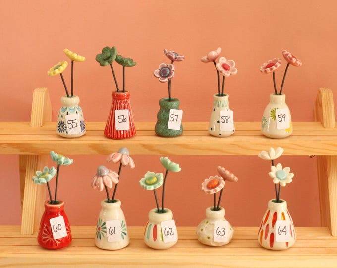 Mini Pot With Flowers // Miniature Vase With Flowers // Mini Ceramics ...