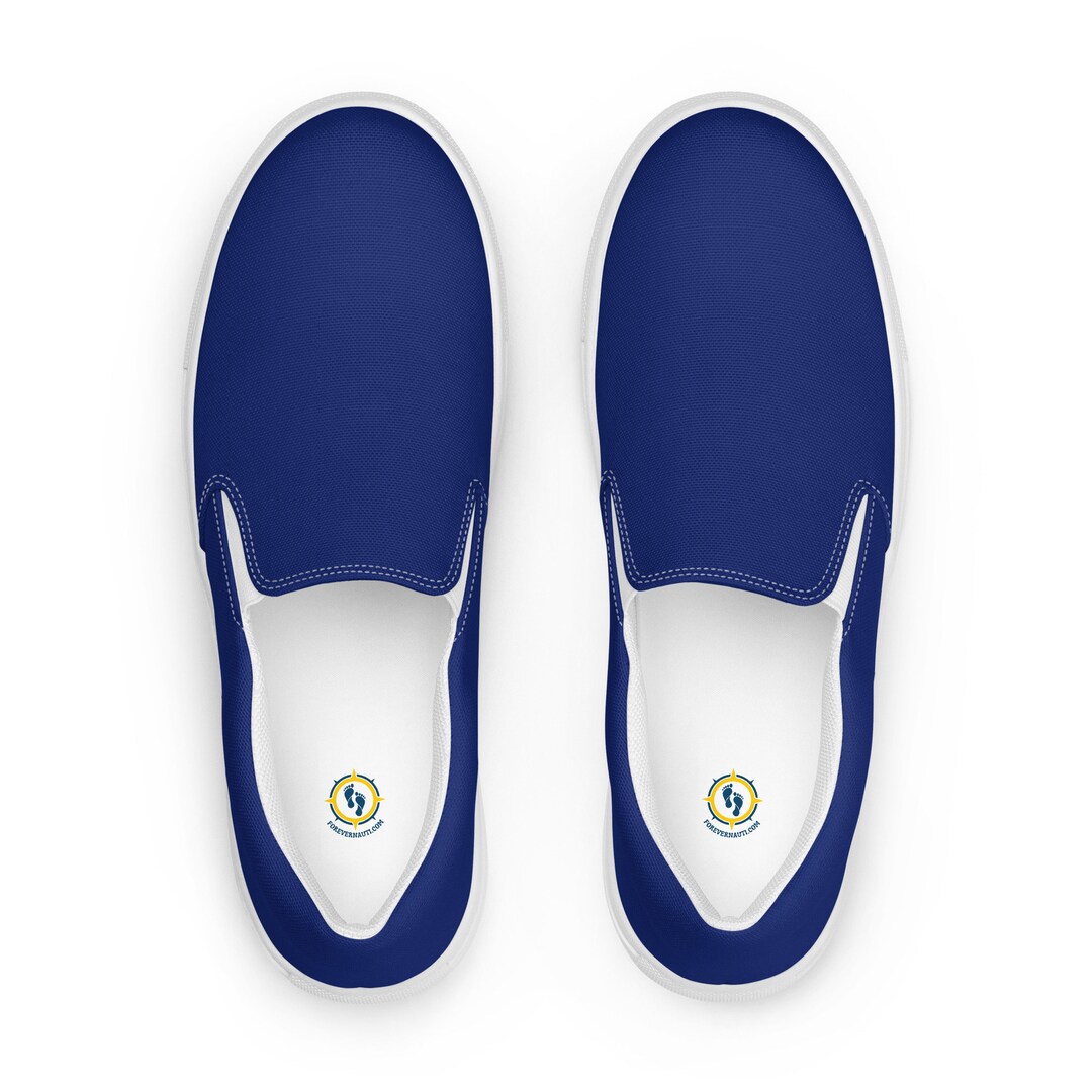 Men’s Deep Blue Slip-on Canvas Shoes, Men's Blue Boat Shoes, Deck Shoes ...
