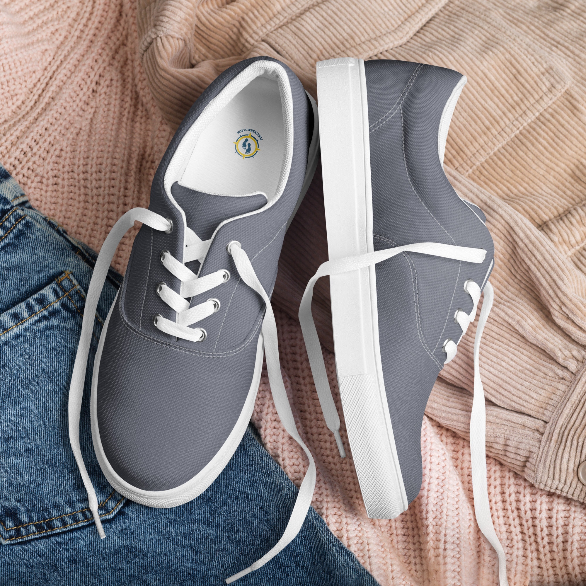 Women’s Blue-grey Lace-up Canvas Shoes, Grey Sneakers, Casual Summer ...