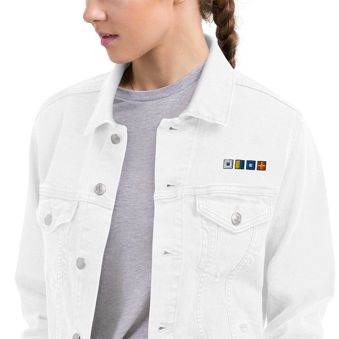 SKPR (skipper) Spelled Out With Nautical Flags Unisex Denim Jacket ...