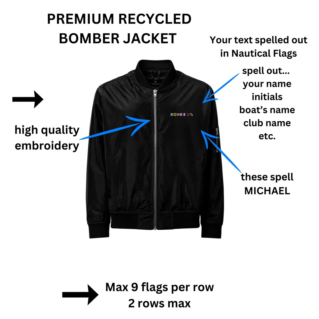 Custom/personalized Embroidered Nautical Flag Premium Recycled Bomber ...