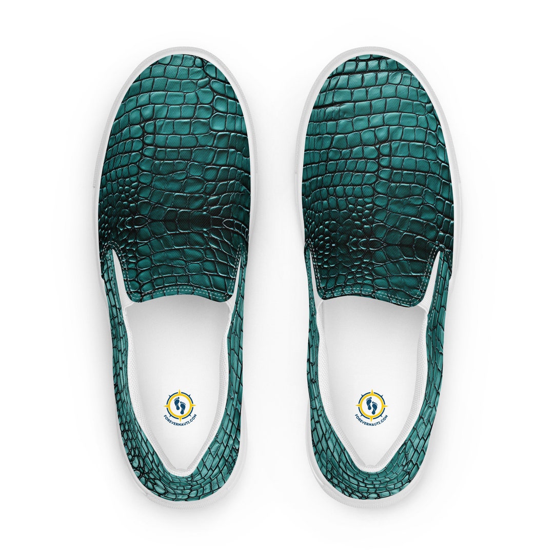 Women’s Crocodile Skin Design Slip-on Canvas Shoes, Blue Crocodile ...