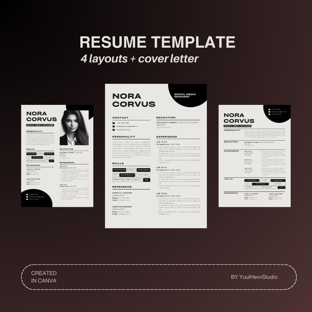 Simple and Modern Canva Resume Template Bundle of 4 Layouts With Cover ...
