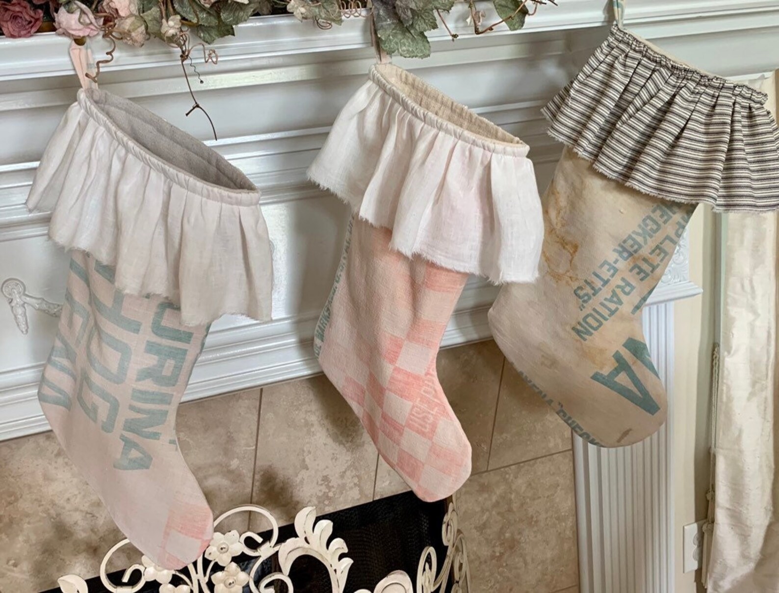 Vintage Flour Sack Shabby Chic Stockings Farmhouse Christmas | Etsy