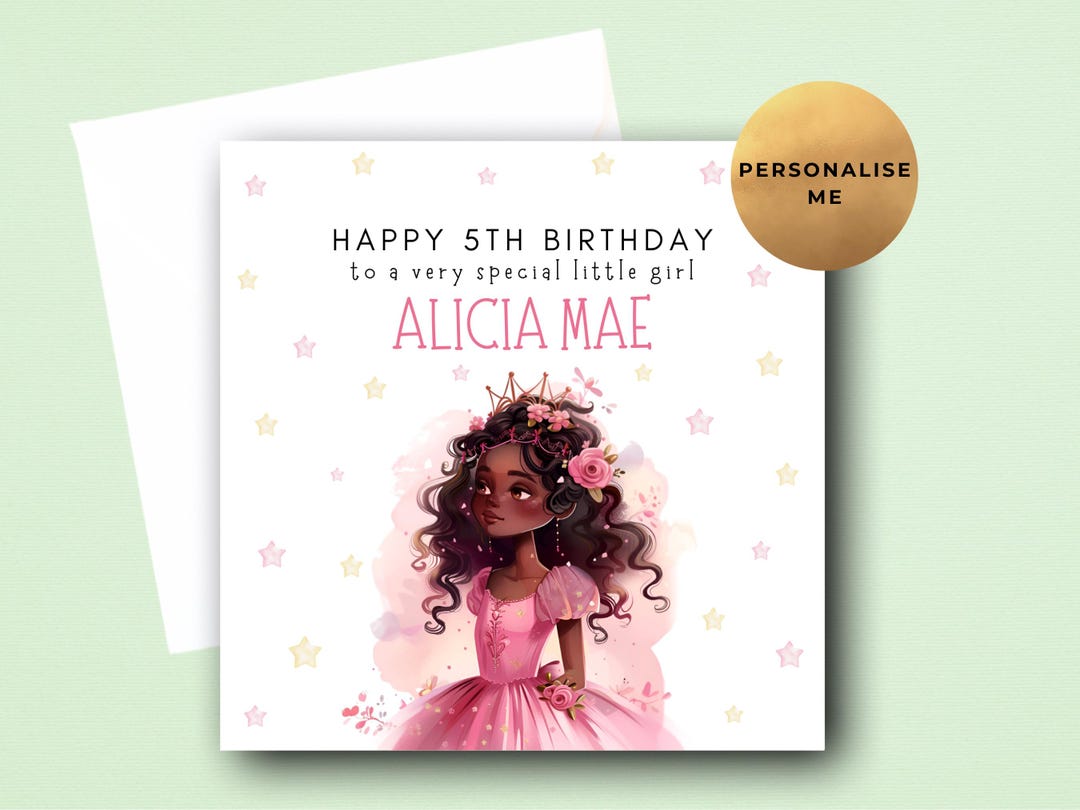 Personalised Black Princess Birthday Card Customised African American ...