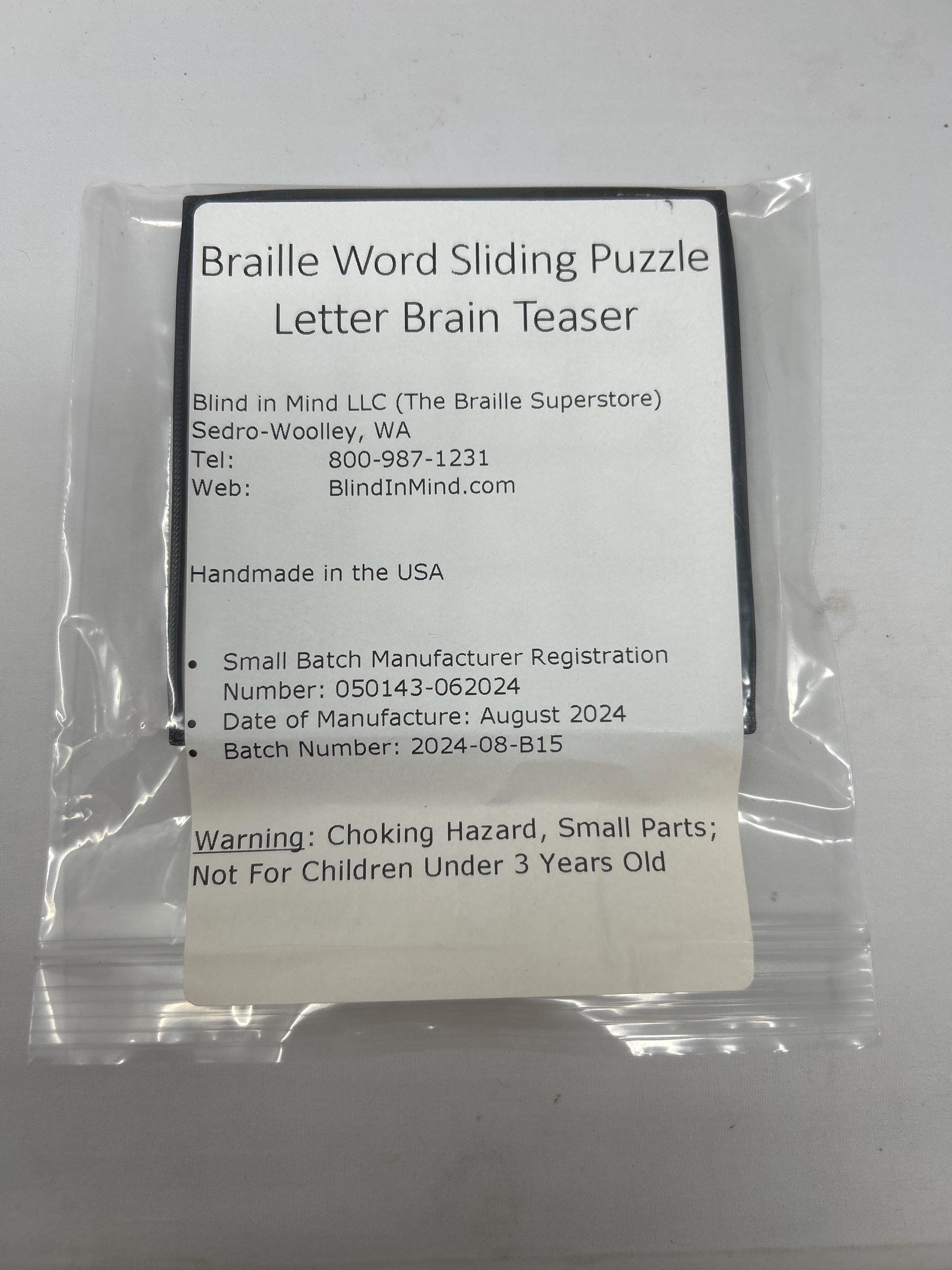 Braille Word Sliding Puzzle, Brain Teaser With Braille for the Blind ...