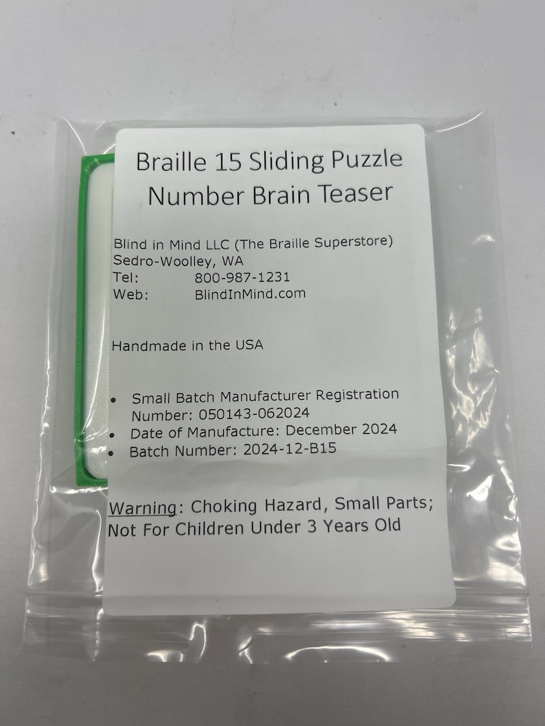 Braille 15 Sliding Puzzle, Classic Brain Teaser for the Blind, Arrange ...