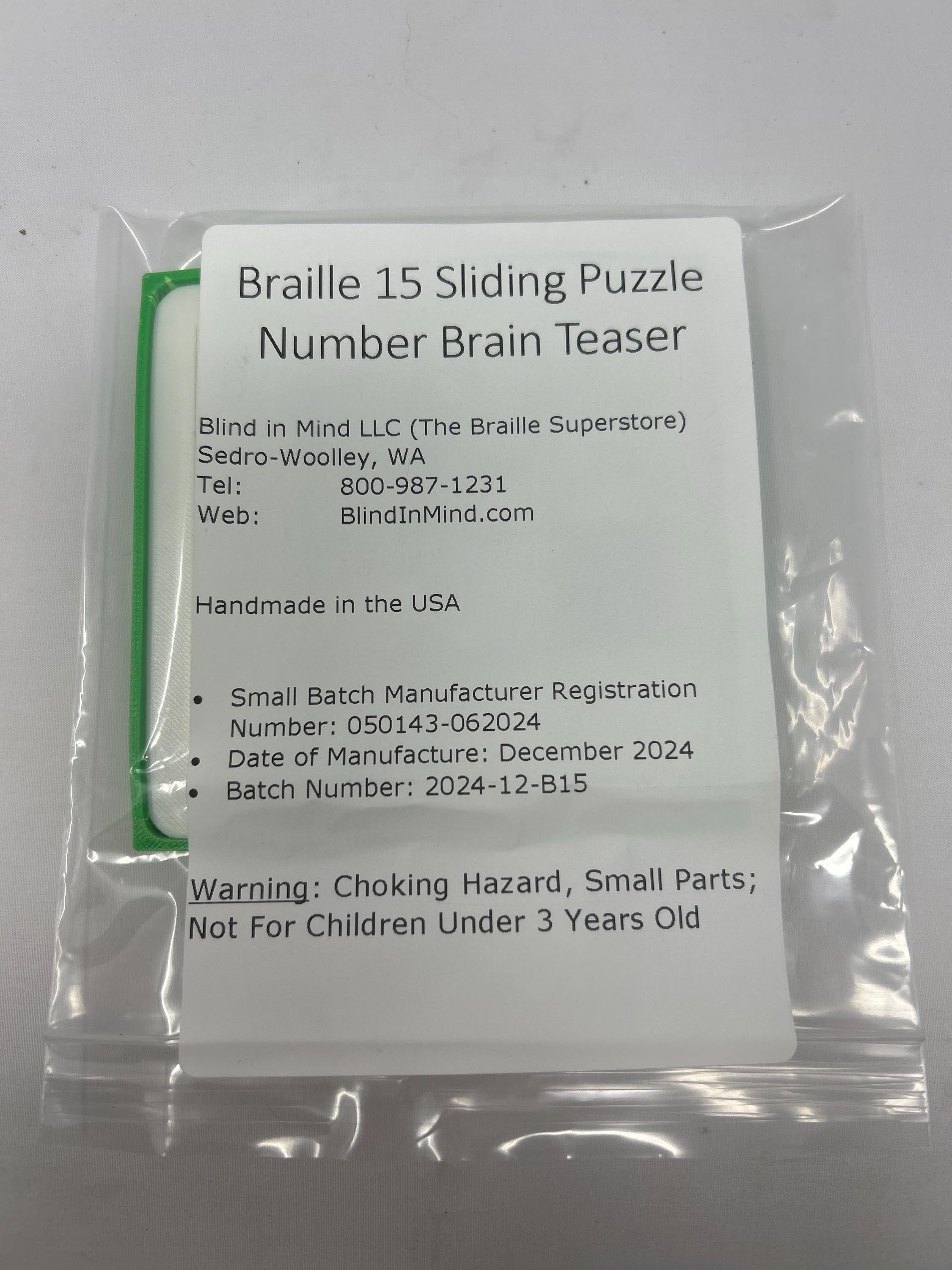 Braille 15 Sliding Puzzle, Classic Brain Teaser for the Blind, Arrange Numbers in Order ...