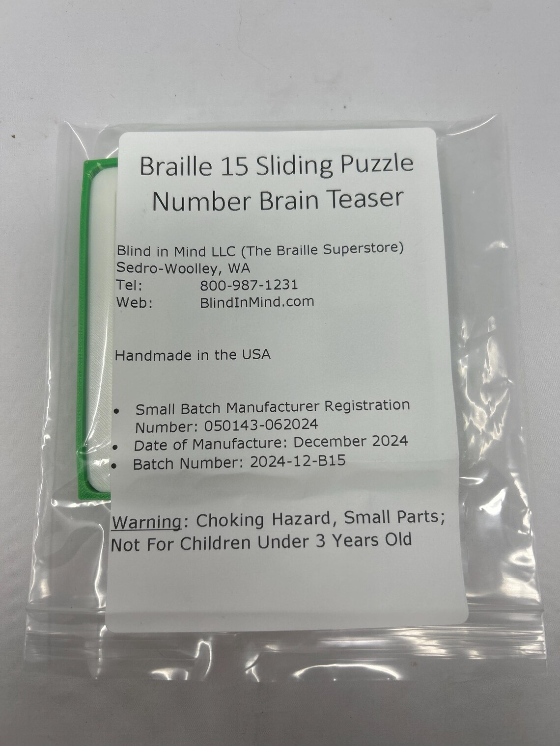 Braille 15 Sliding Puzzle, Classic Brain Teaser for the Blind, Arrange ...