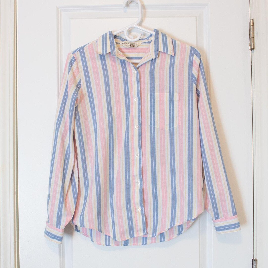 Preppy VTG Sears Shirt Pink Blue Pastel Stripe Long Sleeve Sz 14 Light ...