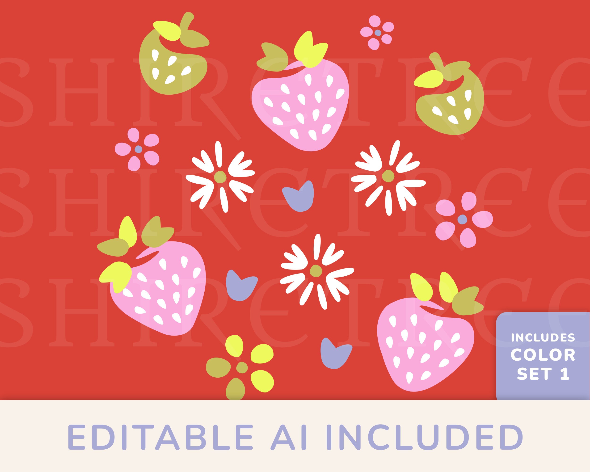 Digital Kawaii Cute Strawberries SVG Pink and Red Spring Ripe Flower ...