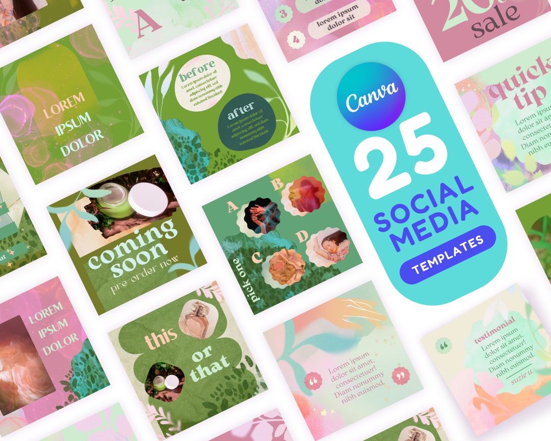 Fairy Sparkle Moss Social Canva Templates 25 FULLY CUSTOMIZABLE Soft ...