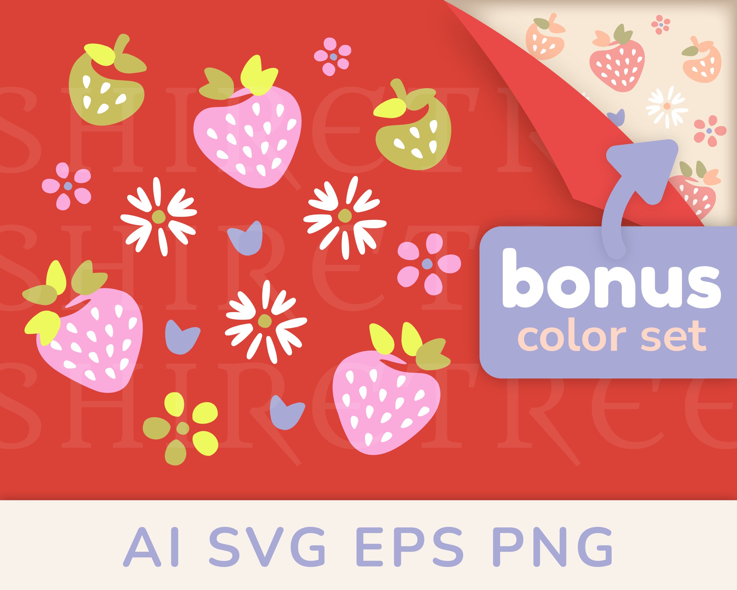Digital Kawaii Cute Strawberries SVG Pink and Red Spring Ripe Flower ...