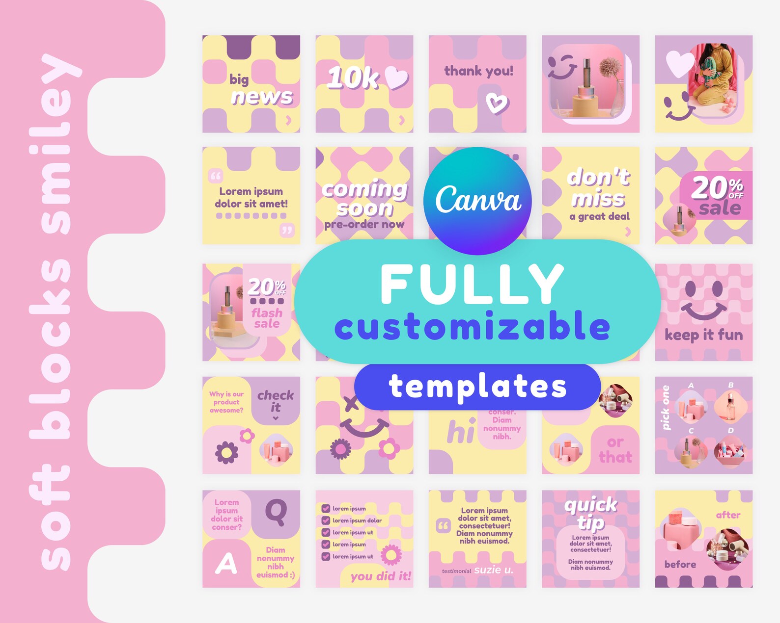 Y2K Smiley Social Canva Templates 25 FULLY CUSTOMIZABLE - Etsy