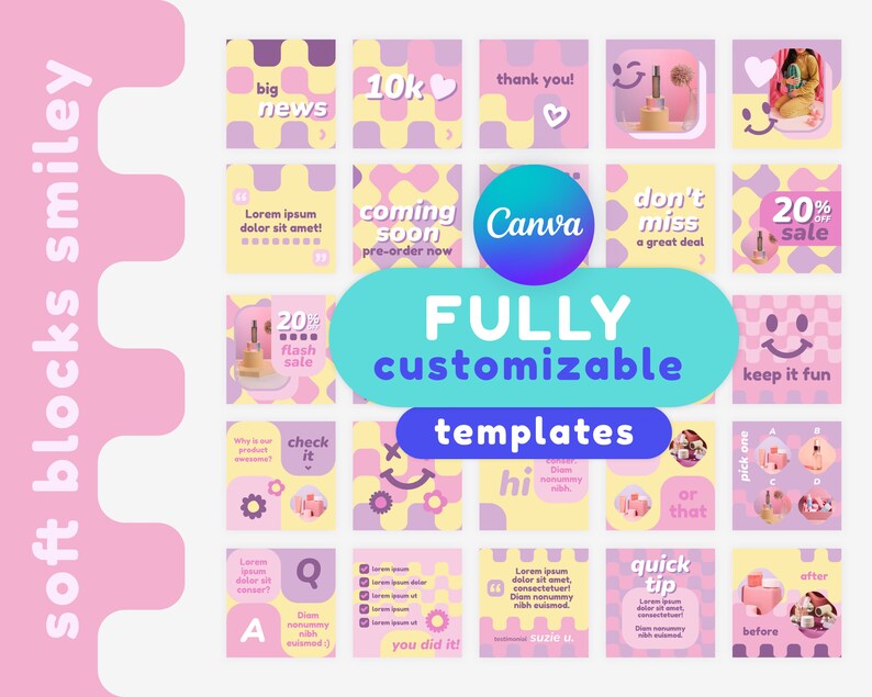 Y2K Smiley Social Canva Templates 25 FULLY CUSTOMIZABLE - Etsy
